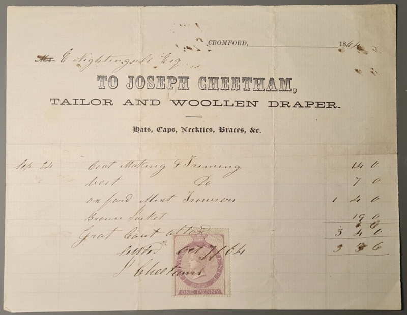 Bill from Joseph Cheetham; Joseph Cheetham; 1864; 1073.110 | eHive