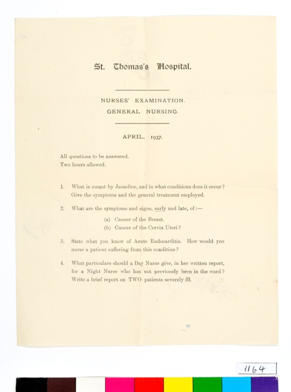 Nurses' Examination General Nursing; St. Thomas's Hospital; 04/1937 ...