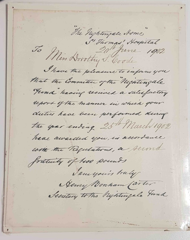 Standard letter from Henry Bonham-Carter, Secretary of the Nightingale ...