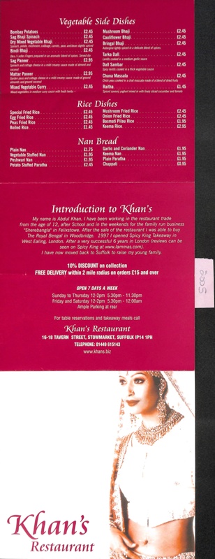 SMKLHG266 Folder, Menu: Khan's Restaurant, Menu, Indian Restaurant ...