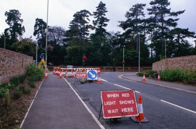 Roadworks on the roundabout of Ipswich Road and Hollingsworth Road; Box ...