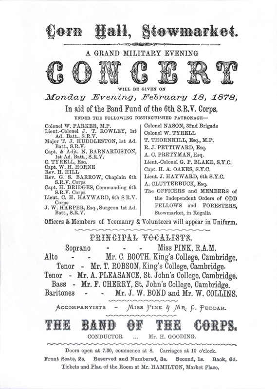A Grand Military evening concert at the Corn Hall; Stowmarket General ...