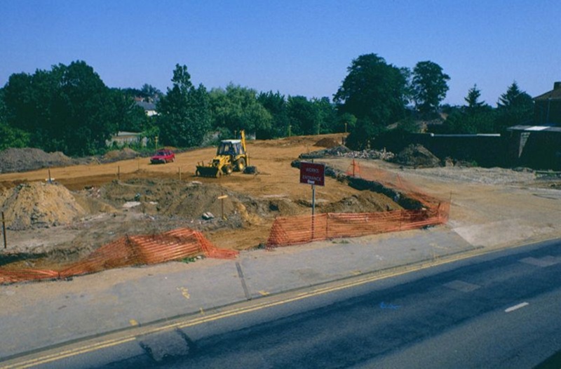Photograph showing the construction of a roundabout on Bury Street ...