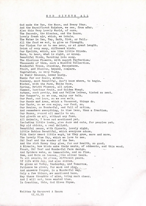 SMKLHG331 Folder, Poem: God Giveth All by Margaret A Hearn; 12/10/1979 ...