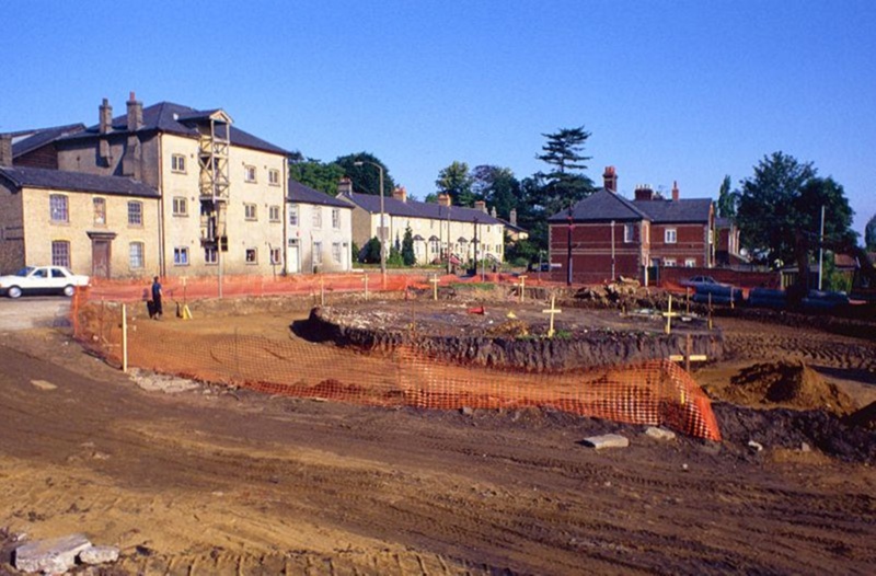 Photograph of a roundabout construction on Bury Street, Stowmarket.; The Linden ... | eHive