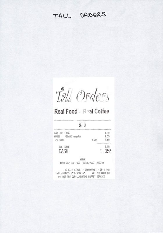 Tall Orders Receipt; 6th June 2007; SMKLHG344_0095 | eHive