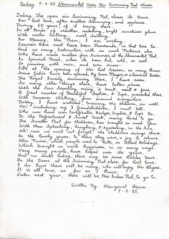 SMKLHG331 Folder, Poem: Stowmarket Open Air Swimming Pool Closes by ...