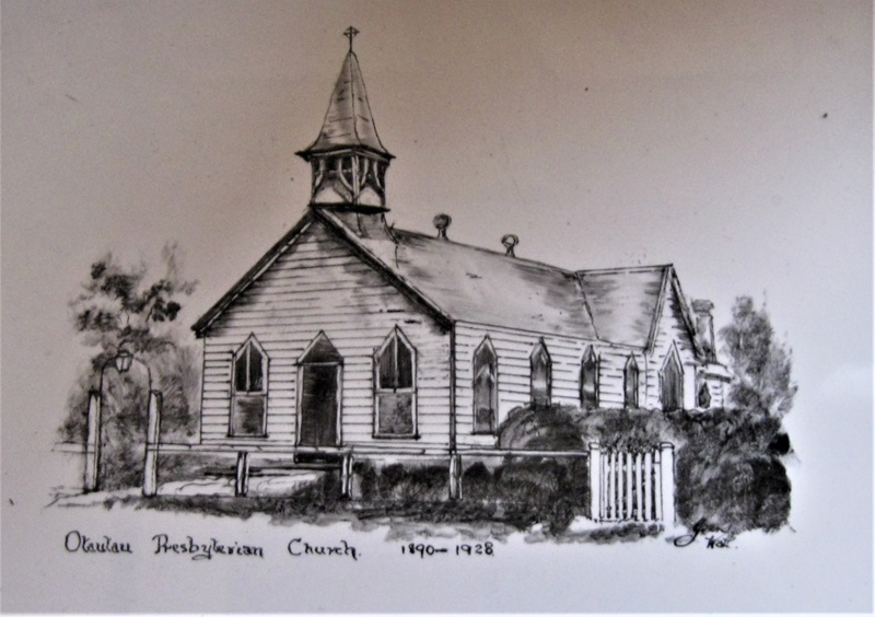 Ōtautau Churches - Presbyterian Church old, painting by Jean Watt; Watt ...