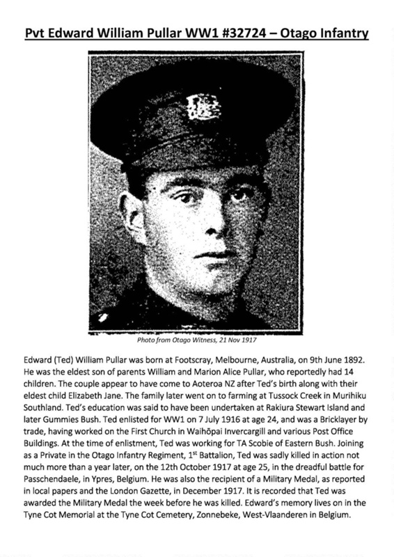 Eastern Bush & Districts - Edward William Pullar, WW1 Memorial Entry ...