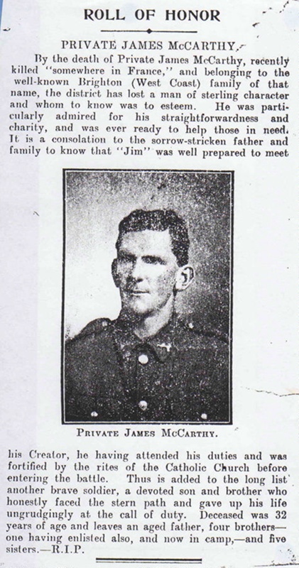 James McCarthy - Roll of Honour; KWC-I-2243 | eHive