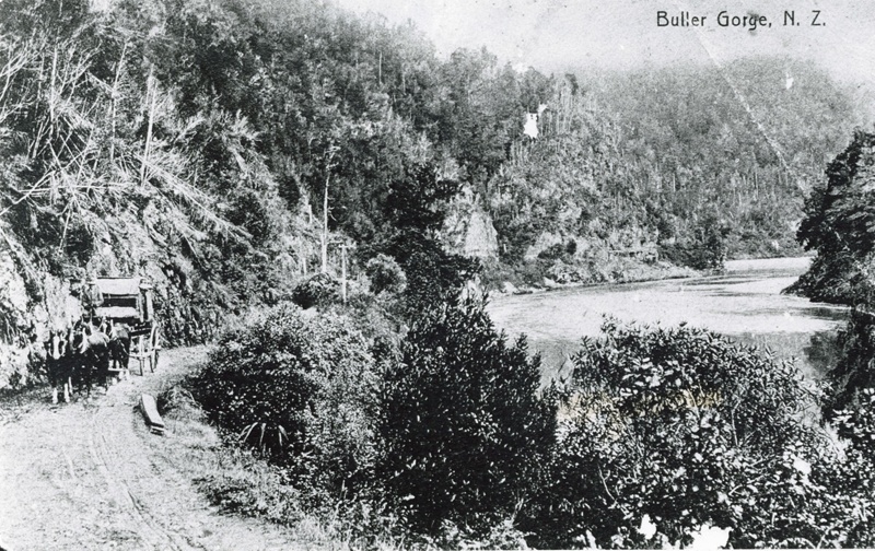 stage coach travelling through the Buller Gorge; KWC-I-2454 | eHive
