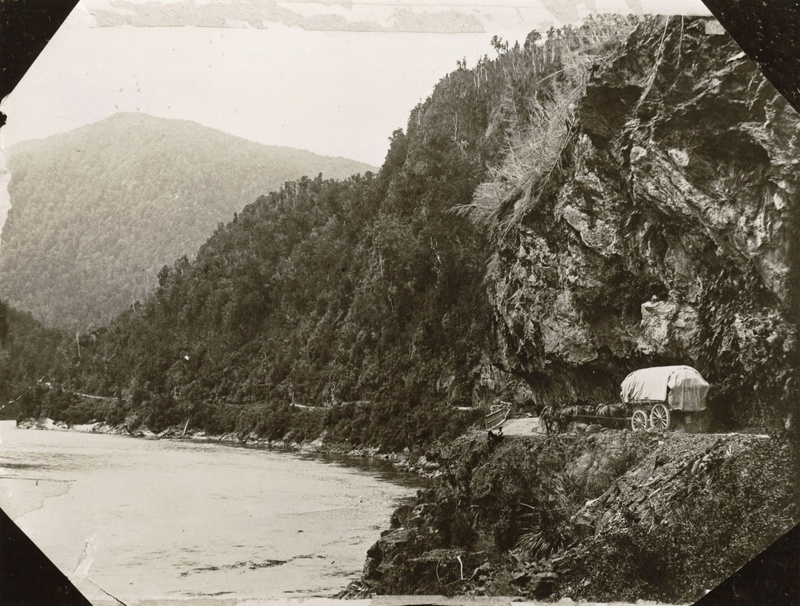 wagon travelling up the Lower Buller Gorge; KWC-I-2459 | eHive