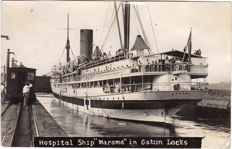 Photographic Postcard of New Zealand Hospital Ship Marama in the Gatun ...