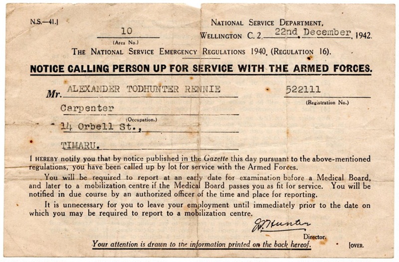 New Zealand WW2 Call-Up Notice; 1942 | eHive