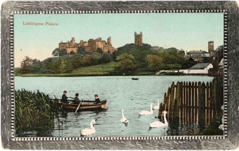 Tinted postcard of Linlithgow Loch and Palace, Valentine 21295 of 1894 ...