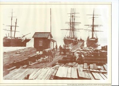 Three sailing ships loading timber; Unknown; Early 1900s; FODV134 | eHive