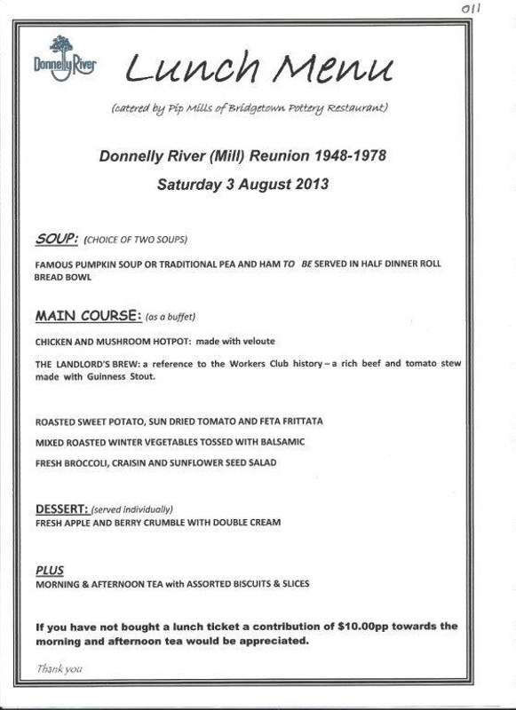 Lunch menu for Donnelly River Reunion 2013; FODV; 2013; FODV5 | eHive