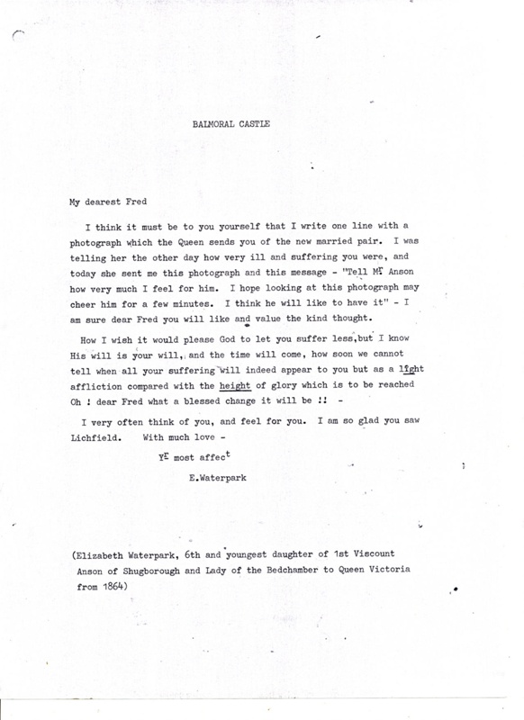 Letter to Frederick Anson from Elizabeth Waterpark; Wendy Sevier; SGRT ...