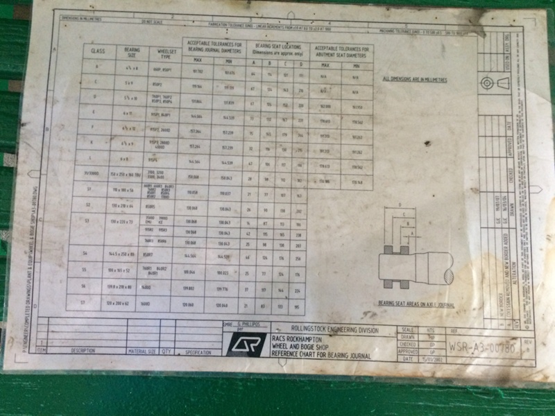 RACS Rockhampton, Wheel and Bogie Shop, Reference Chart for Bearing ...