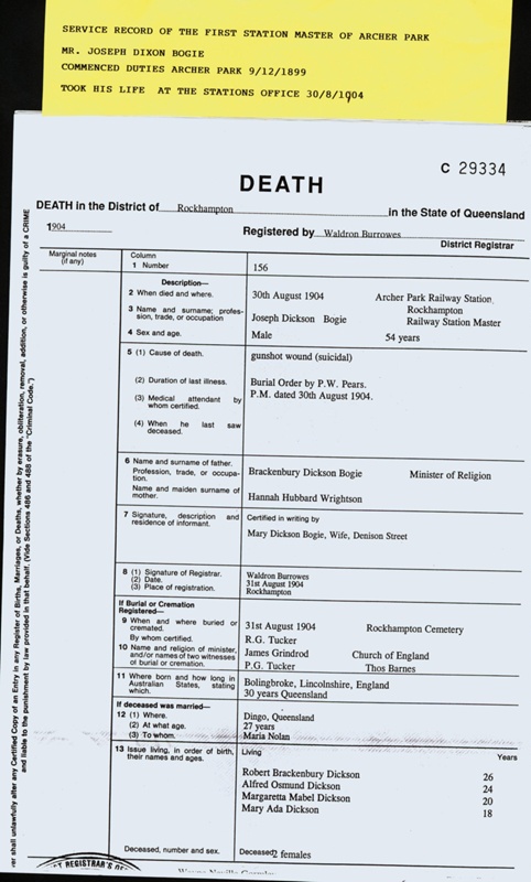 Collection of items re. death of Joseph Dickson Bogie, Station Master ...