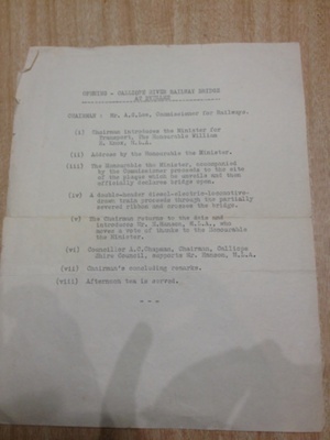 Calliope River Railway Bridge Opening 1966 : Official Opening Agenda ...