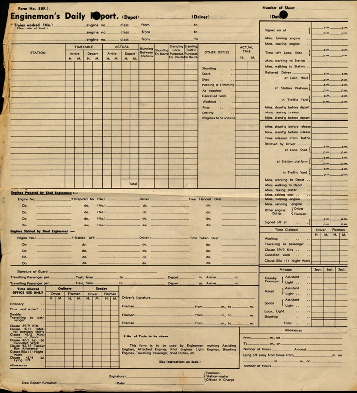 Form No. 36F Engineman's Daily Report Form; A-0521 | eHive