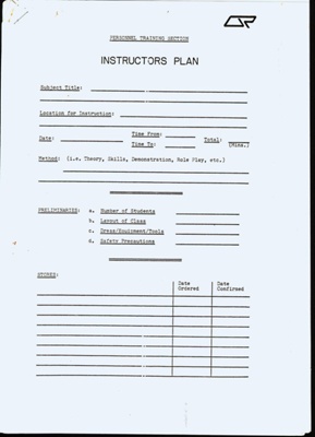 Queensland Railways Personnel Training Section - Instructors Plan; A ...