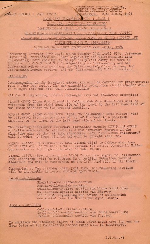Train Notice: S672 MM271 Main Line Electrification: Stage 1; 1986; A ...