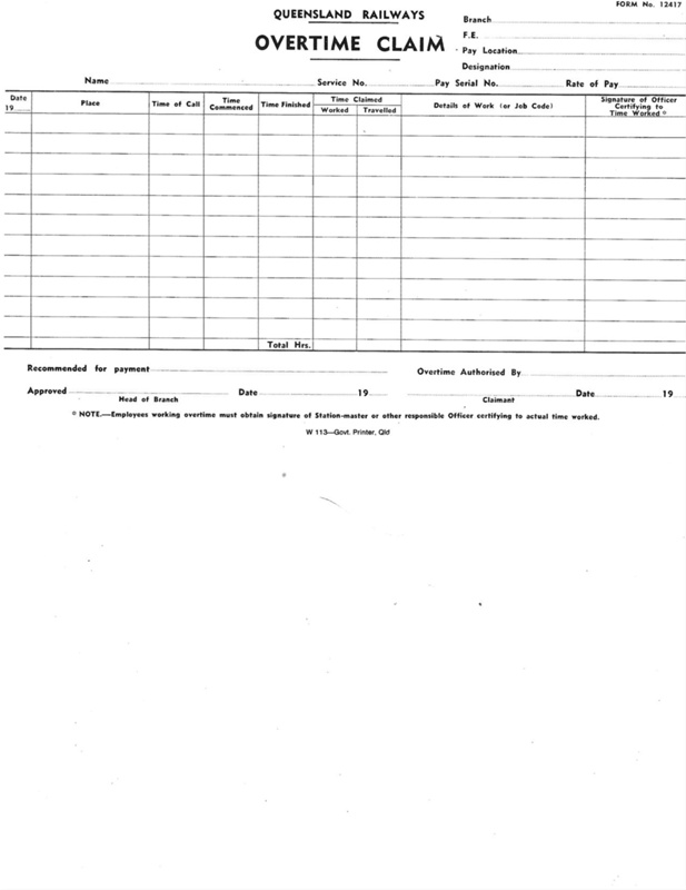 Overtime Claim form no. 12417; A-0615 | eHive