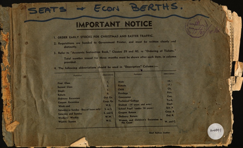 Queensland Railways Form No. 45 - Passenger numbers log and ticket ...
