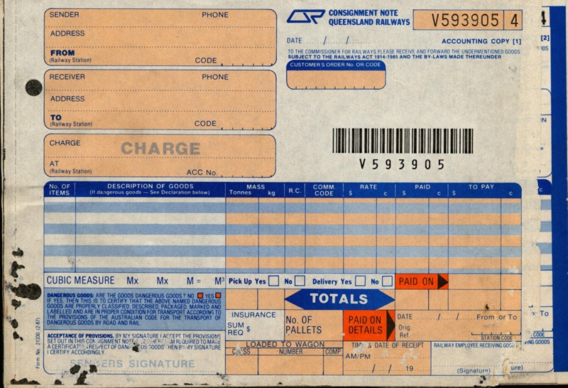 Form 21330 - QR Goods Consignment Note.; A-0518 | eHive