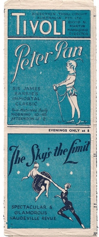 Tivoli Theatre Melbourne Programme 1945 Peter Pan/ The Skys the Limit ...
