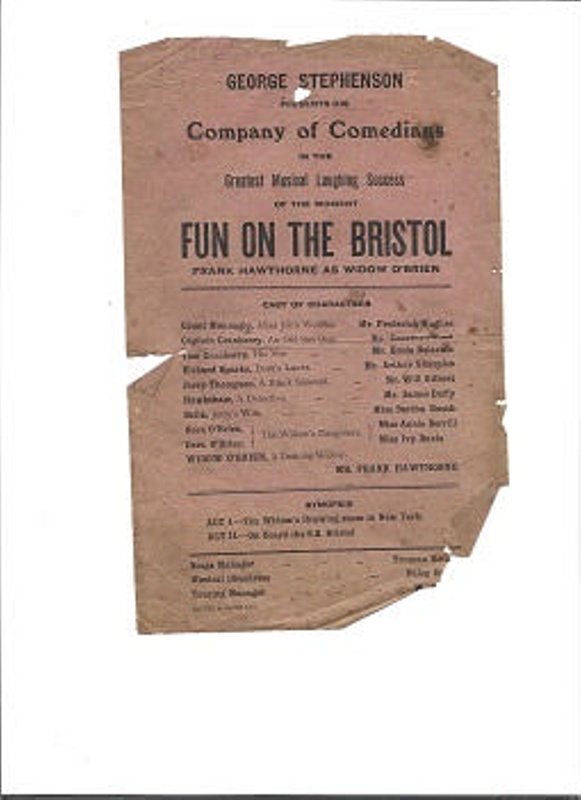 Flyer- Fun on the Bristol- George Stephenson Company of Comedians 1900s ...