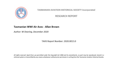 Tasmanian Born Air Aces of World War 1 - Allan Runciman Brown ; W ...