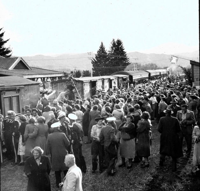 Railway, Crowd at Tapawera Station. Last Train on the Nelson Line ...