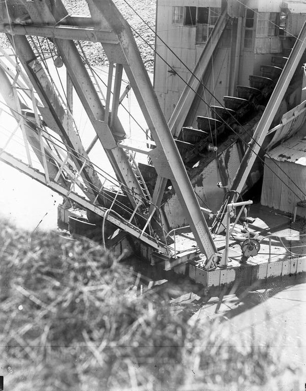 Gold Dredge. Digging Arm and Bucket Chain, Westland, New Zealand. ; New ...