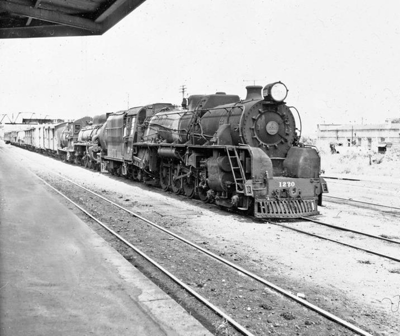 Railway. Double-header Mixed Goods Train with two Steam Locomotives ...