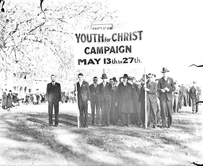 Central City. Anglican Youth for Christ Rally. Young Men with Banner ...