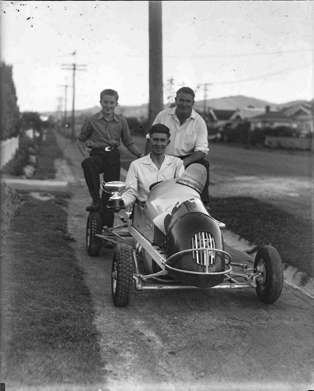 Midget Racing car for Speedway, The Team,The Trophy. On the Footpath in ...