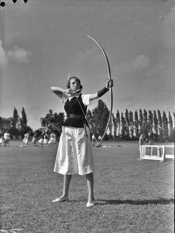 Sport. Archery. Woman Prepares to Loose an Arrow. Christchurch ...