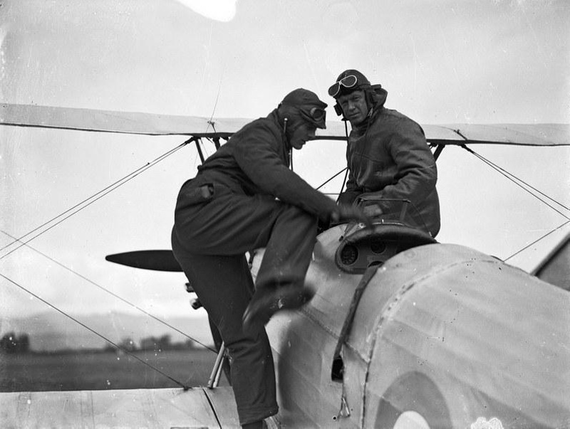 Aviation. Air Force, Pilot and Navigator Climb Aboard, Wigram Airfield ...