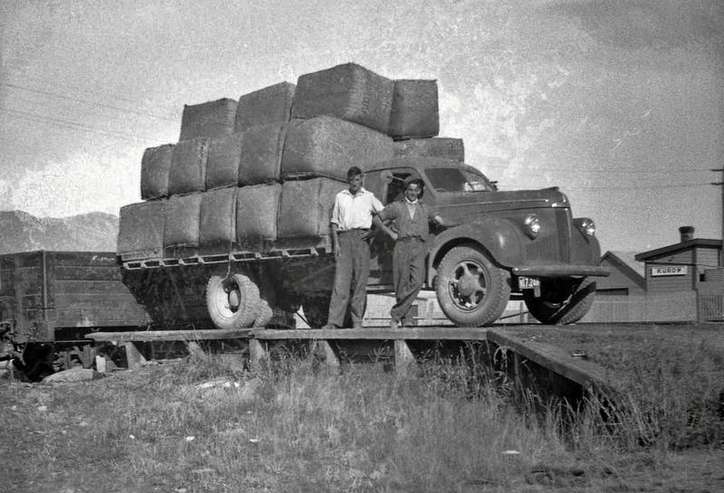 Railway. Farming. Two Men with a Truck on a Loading Platform, Loaded ...