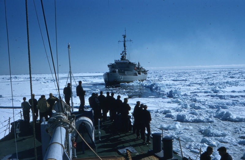 Antarctica. Crew On Deck Of HMNZS Endeavour, Antarctica. Onboard the ...