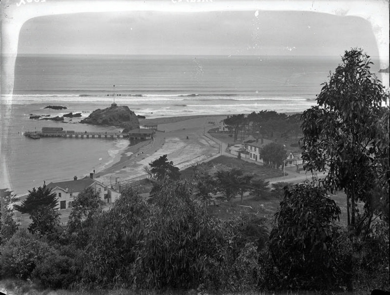 Landscape. Cave Rock, Sumner Beach and Sumner Jetty. From Richmond Hill ...