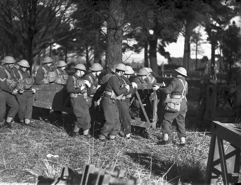 NZ Army. Soldiers in Training Manhandling a Section of Steel Truss for ...