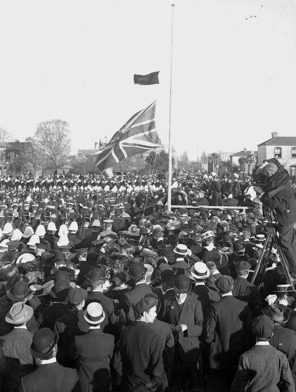 Crowd, General Public. and Military Parade , Raising the Union Jack ...
