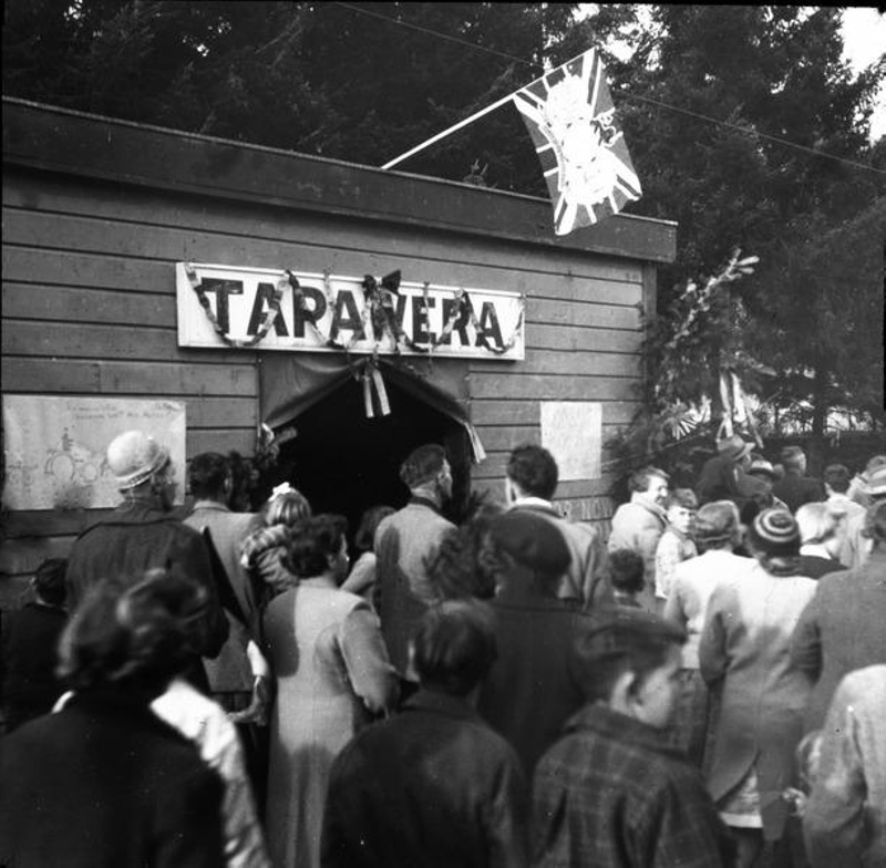 Railway, Crowd at Tapawera Station. Last Train on the Nelson Line ...