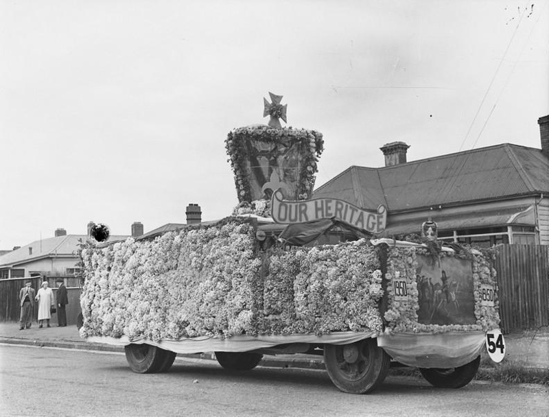 1950. Canterbury Centennial. Floral Float Proclaiming "Our Heritage ...