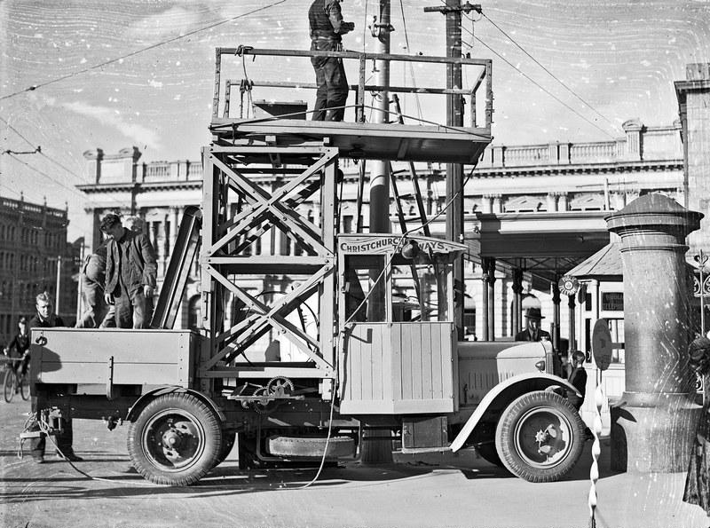 Tramways. Motor Vehicle, Overhead Repair Truck. Cathedral Square ...