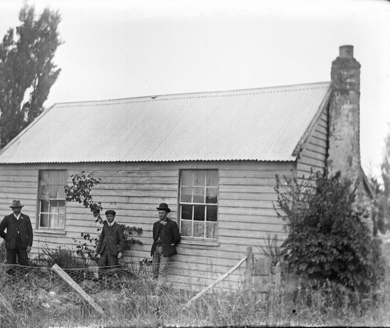 Building. Cottage, Three Men Outside this Rural Dwelling. Canterbury ...